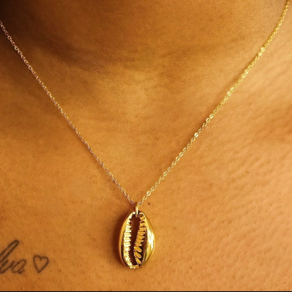 Diarra Cowrie shell (18ct Gold Plated) Stainless Steel Necklace ...