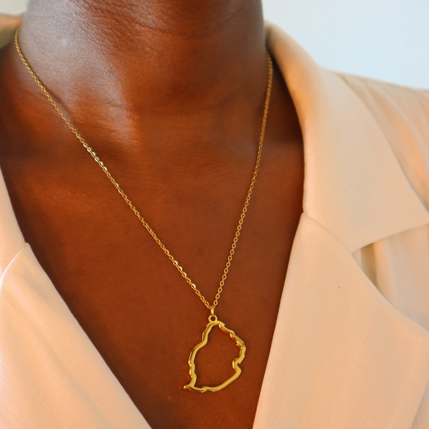 Mauritius Outline 18ct gold plated on stainless steel Necklace ...